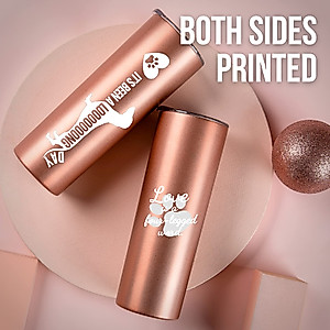 Onebttl Dachshund Mom Gifts, 20oz Skinny Tumbler for Dachshund Lovers, Weiner Dog Lovers, Women, Girls and Dog Mom, Rose Gold (It's Been A Long Day)