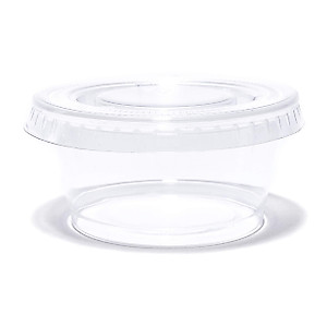 Disposable 2 oz. Plastic Portion Cups with Lids (100-Count) Jello Shots, Condiments, Samples, Sauce, Souffle | BPA Free, Food-Grade Safe | Clear, Ecofriendly, Recyclable