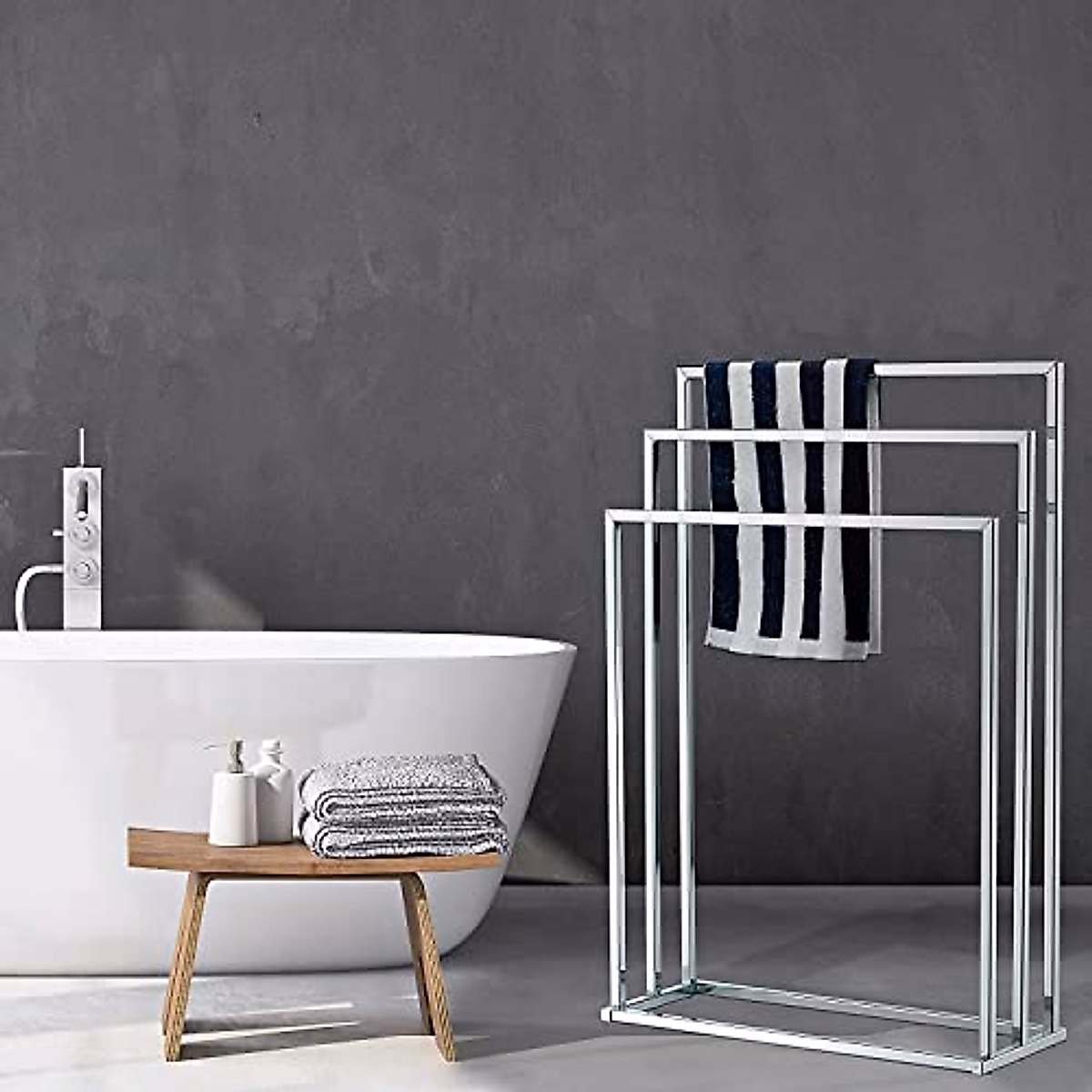 Freestanding Towel Rack, 3 Tier Metal Towel Bar Stand, Silver-Tone Chrome Plated by Madison Home Products