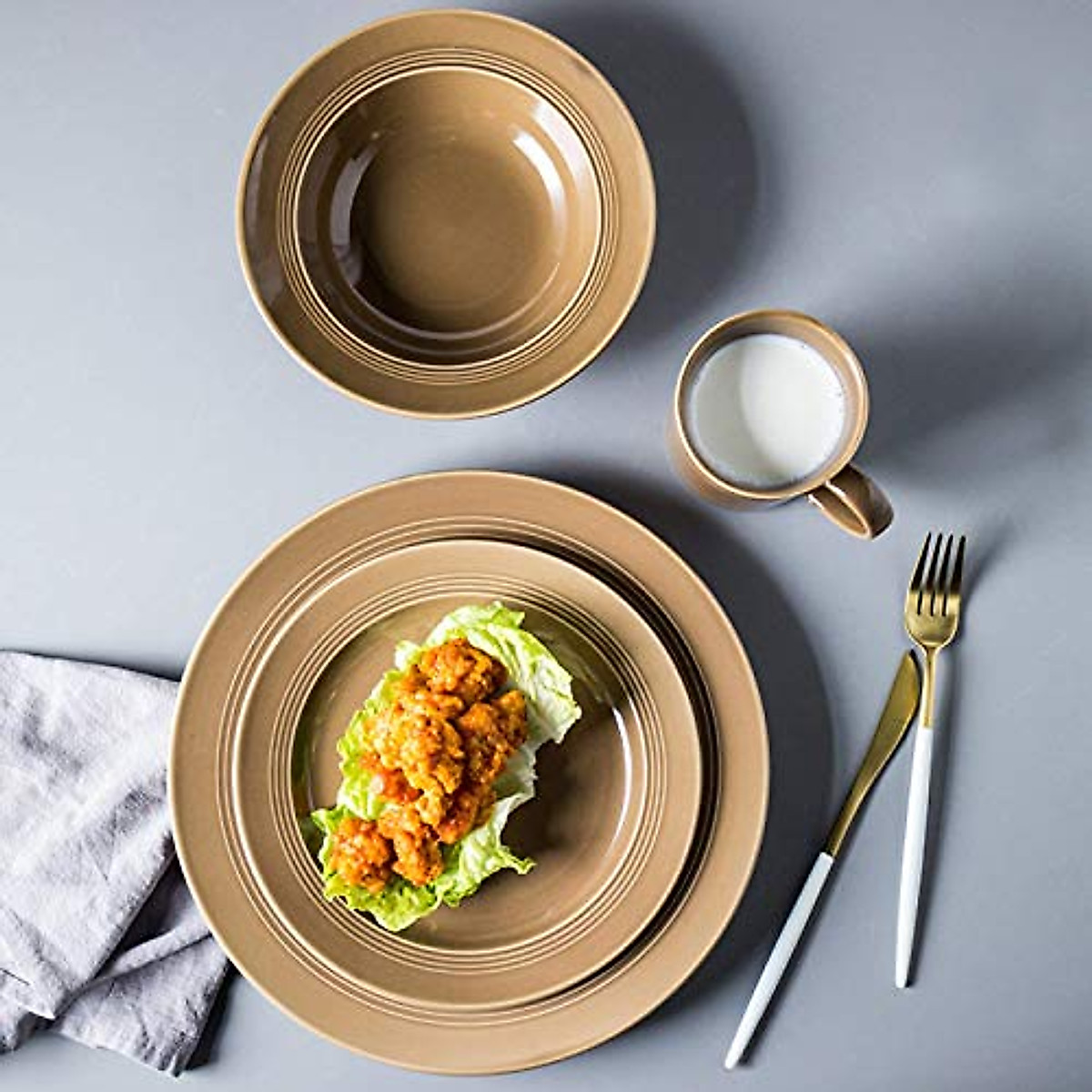 GagalU Dinner Set,Porcelain Dinnerware Sets, Modern Minimalist Style Salad Bowls and Steak Plates Sets | 22 Pieces Ceramics Dinner Combination Set with Mug for Restaurant