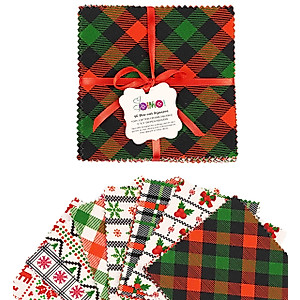 Soimoi Christmas Theme Print Precut 5-inch Cotton Fabric Quilting Squares Charm Pack DIY Patchwork Sewing Craft