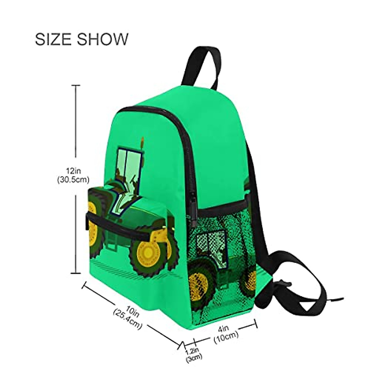 Fisyme Toddler Backpack Tractor Green School Bag Kids Backpacks for Kindergarten Preschool Nursery Girls Boys, M