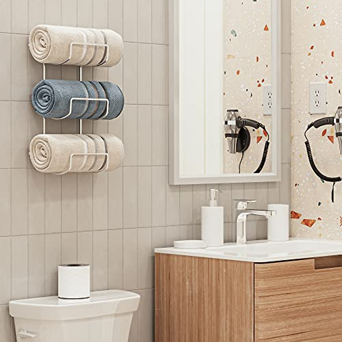 Wallniture Boto Bathroom Towel Rack Wall Mounted Bathroom Organizer, Bath Towel & Hand Towel Holder, 3 Sectional Bathroom Storage Rack Chrome Straight Shape