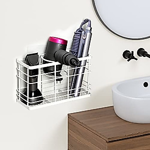 Wetheny Hair Tool Organizer - Hair Dryer Holder 5 Adjustable Height,Bathroom Organizer Cabinet Door/Wall Mounted for Hair Dryer,Curling Iron,Hair Straightener,Brush（White）