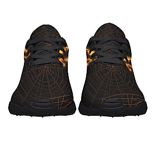 Halloween Spider Web Pumpkin Face Print Shoes for Men Women Running Sneakers Breathable Casual Sport Tennis Shoes Gift for Him Her Black Size 9.5