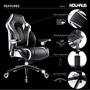 Nouhaus Cobra Office Chair - Office Chair or Desk Chair with Extra Large Caster Wheels XL Pro Rims - High Spec Office Chairs for Adults, Ergonomic Chair (White/Black)