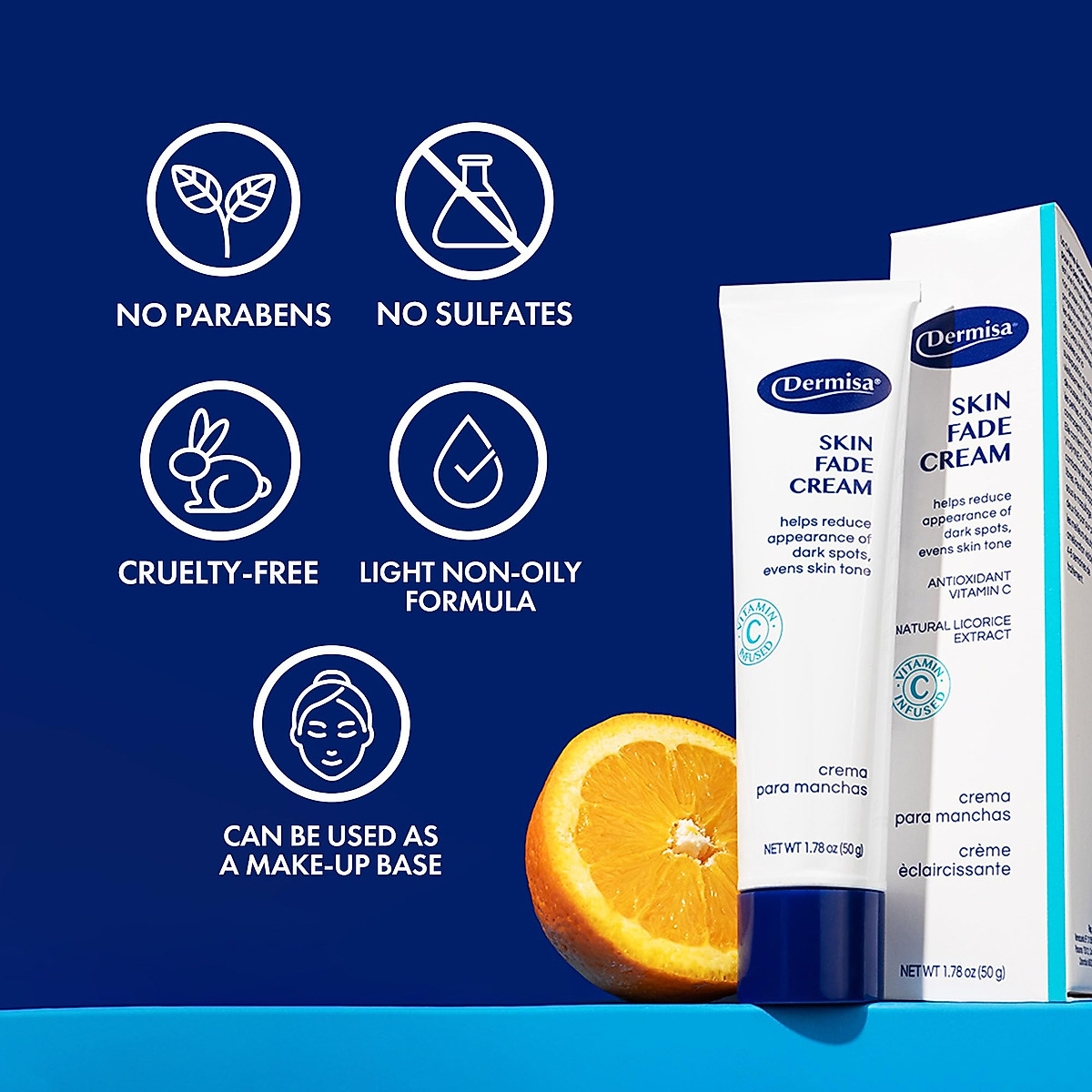 Dermisa Skin Fade Cream with Vitamin C | Helps Reduce Dark Spots and Age Spots | All Skin Types | 1.78 OZ | Pack of 3