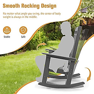 Giantex Patio Rocking Chair - All-Weather HDPE Porch Rocker Chair W/Slatted High Back, Outdoor & Indoor Rocker for Garden, Poolside, Courtyard, 330 lbs Load Capacity (1, Grey)