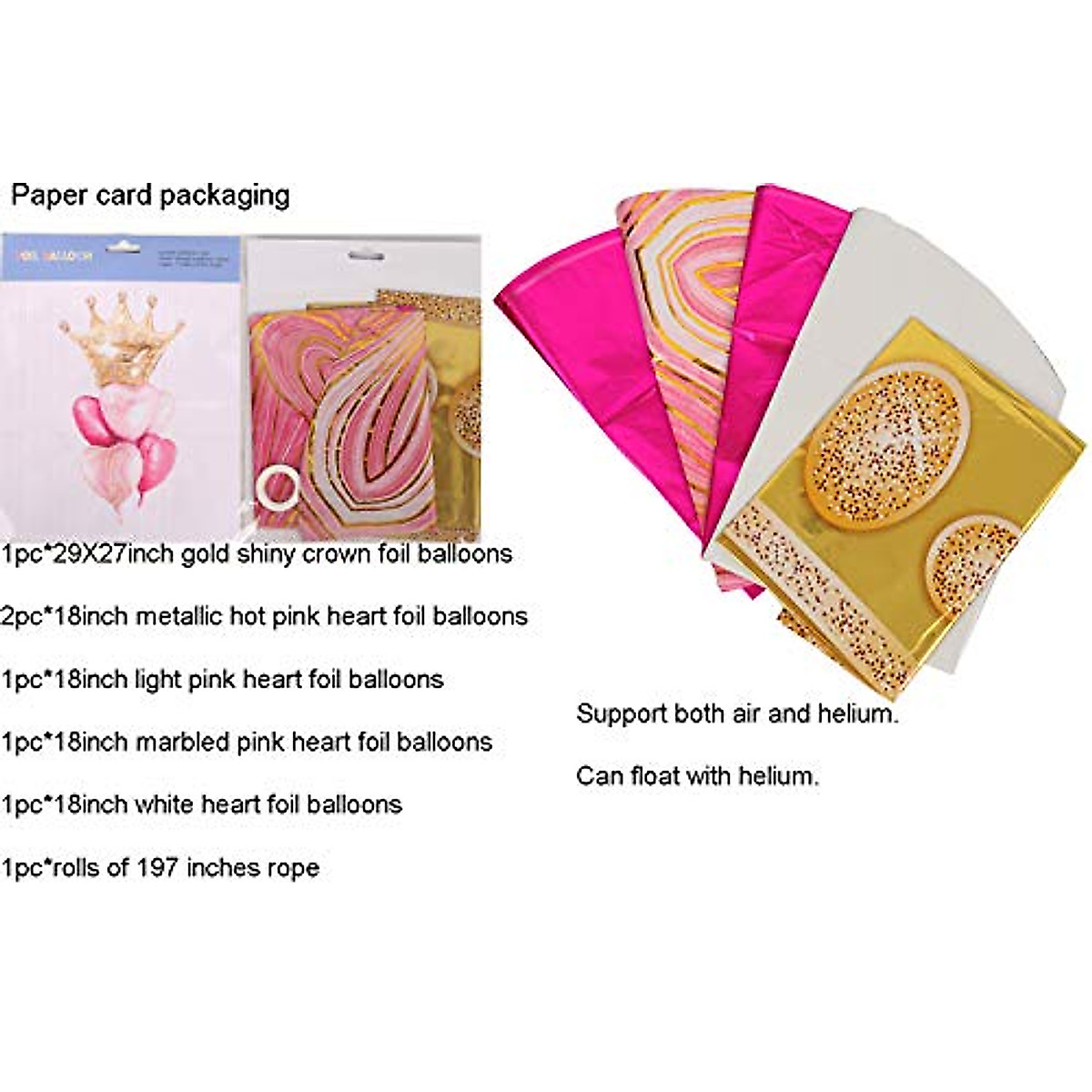 Pink And Gold Large Crown Heart Foil Helium Mylar Balloons Set For Girl's Happy Birthday Pink Princess Party Decorations Baby Shower Party Supplies