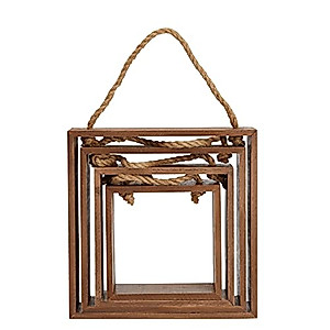 Farmlyn Creek Set of 4 Brown Square Wall Hanging Shelves for Closet, Rustic Wooden Cube Shelf for Bathroom with Rope, (4 Sizes)