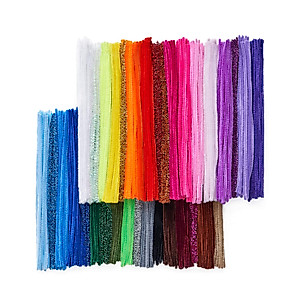 Arteza Chenille Stems, 12 inches, Set of 650, 10 Glitter Colors and 25 Vibrant Colors, Art Supplies for Pipe Cleaner Crafts & DIY Craft Projects