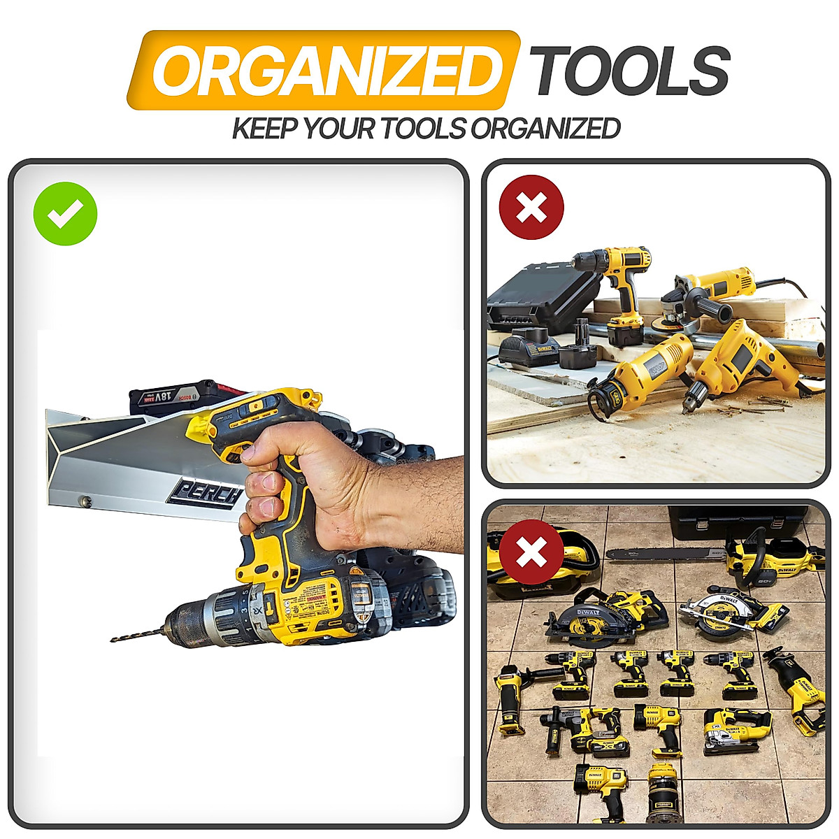 3 Pack Tool Holder Wall Mount for DeWalt 20v/60v Cordless Tools - Snap Fit Drill Holder Wall Mount for DeWalt Tool Hanger with 6 Screws - Easy to Install, Screw in and Lock