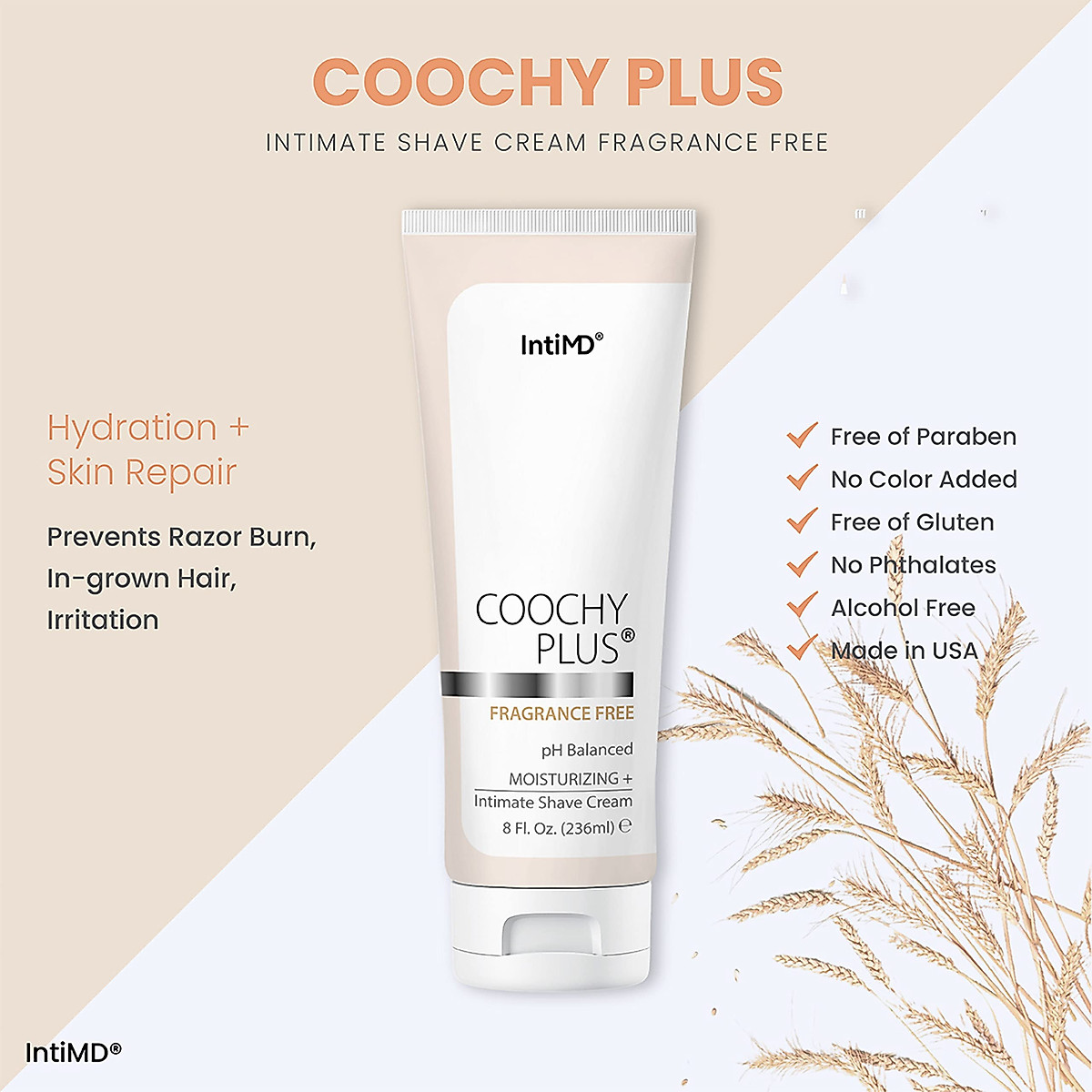 IntiMD Coochy Plus HydroLock Moisturizing + 3-Steps Kit Intimate Shave Gift Set: Nouria Pre-Shave Elixir Oil + Coochy Plus Shave Cream Fragrance Free and Coochy Plus After Shave Protection Mist