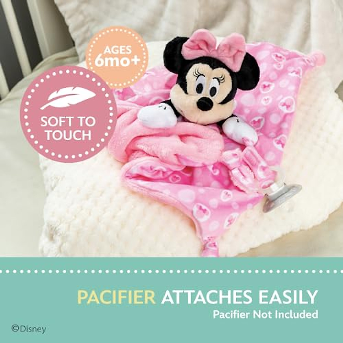 KIDS PREFERRED Disney Baby Minnie Mouse Plush Stuffed Animal Snuggler Lovey Security Blanket - Pink,13.18" x 13.18" x 3.62"