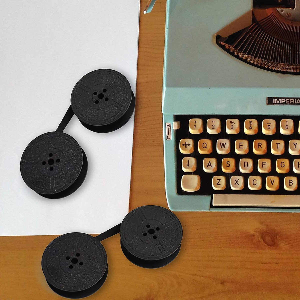 4 Pairs Universal Typewriter Ribbon Twin Spool Replacement Pack Compatible with Most Typewriter Black