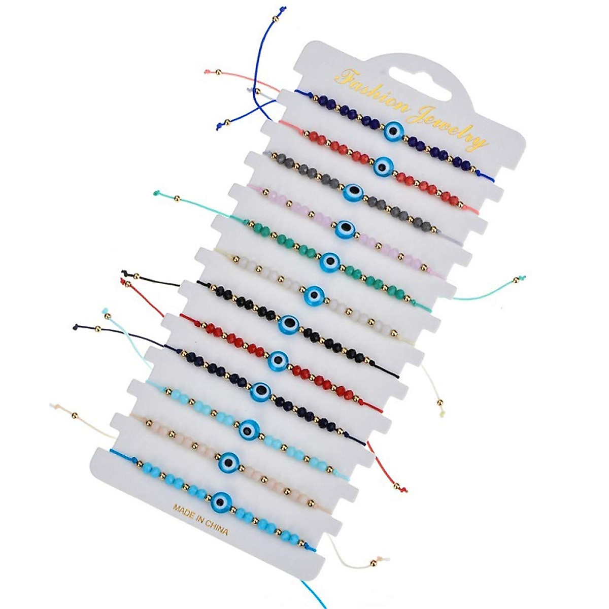 12 Pcs Colorful Evil Eye Beaded Bracelets Handmade Braided String Good Luck Nazar Amulet Bangle Lucky Turkish Religious Symbol Jewelry-Light Blue