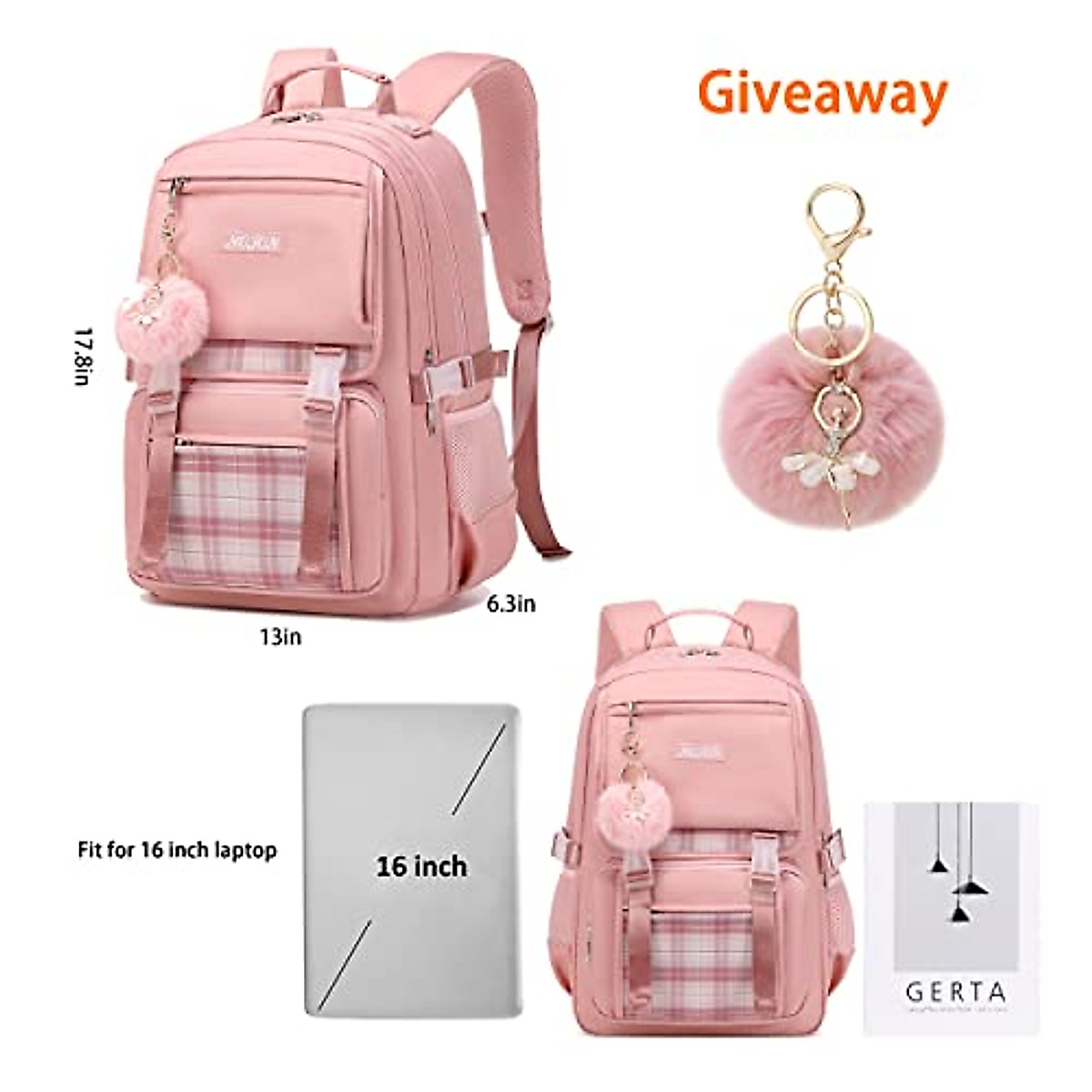 YOJOY Girls Backpack 15.6 Inch Laptop School Bag Cute Kids Elementary College Backpacks Large Bookbags for Teen Girl Women Students Anti Theft Travel Daypack