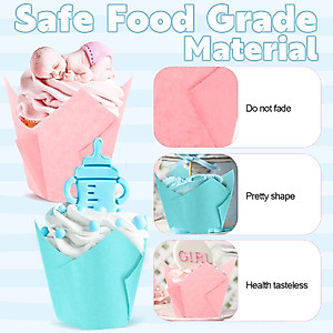 200 Pcs Tulip Cupcake Liner for Baking Pink and Blue Cupcake Liner Tulip Baking Cups Greaseproof Paper Cupcake Wrappers Baby Shower Muffin Liner for Team Girl Boy Gender Reveal Party Supplies
