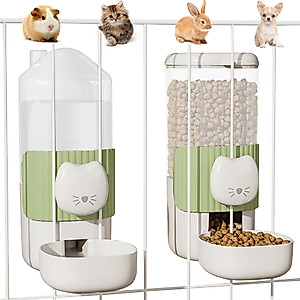 34oz Hanging Automatic Cat Food Water Dispenser, 1L Auto Gravity Pet Feeder and Water Dispenser Set,Cage Cat Dog Food and Water Dispenser for Kitten Puppy Bunny Guinea Pig (Green)