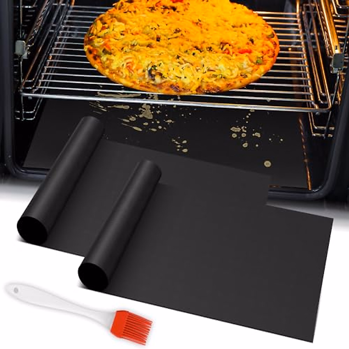Oven Liners for Bottom of Oven, 2 Pack Resuable Large Thick Heavy Duty Teflon Oven Mat Set, Non Stick Oven Mats for Bottom of Electric Oven Gas Oven Toaster Oven Microwave Stove Grill, Easy to Clean