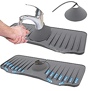 Midautoo Silicone Faucet Mat Kitchen for Sink Sponge Drain Rack Adjustable Sink Mat Bathroom Countertop Protector White