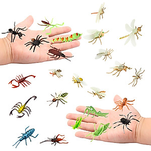 PINOWU Insect Bug Toy Figures for Kids Boys Girls (24pcs), 2-4” Fake Bugs - Spiders, Cockroaches, Scorpions, Crickets, Lady Bugs, Mantis and Worms for Education and Christmas Party Favors