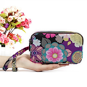 IKAXIYO Women Floral Print Cloth Wristlet Bag Coin Purse Zipper Wallet Cell Phone Pouch, Beautiful and Durable (A1)