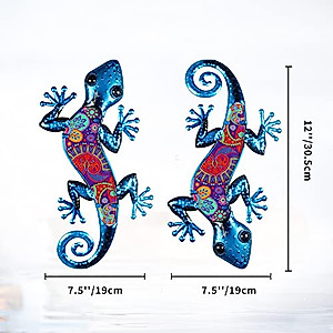 LIFFY Metal Gecko Wall Decor Indoor Room Home Glass Wall Hanging Sculpture Decorations Outside Lizard Garden Art Decorative Ornaments for Patio,Fence,Yard - Set of 2