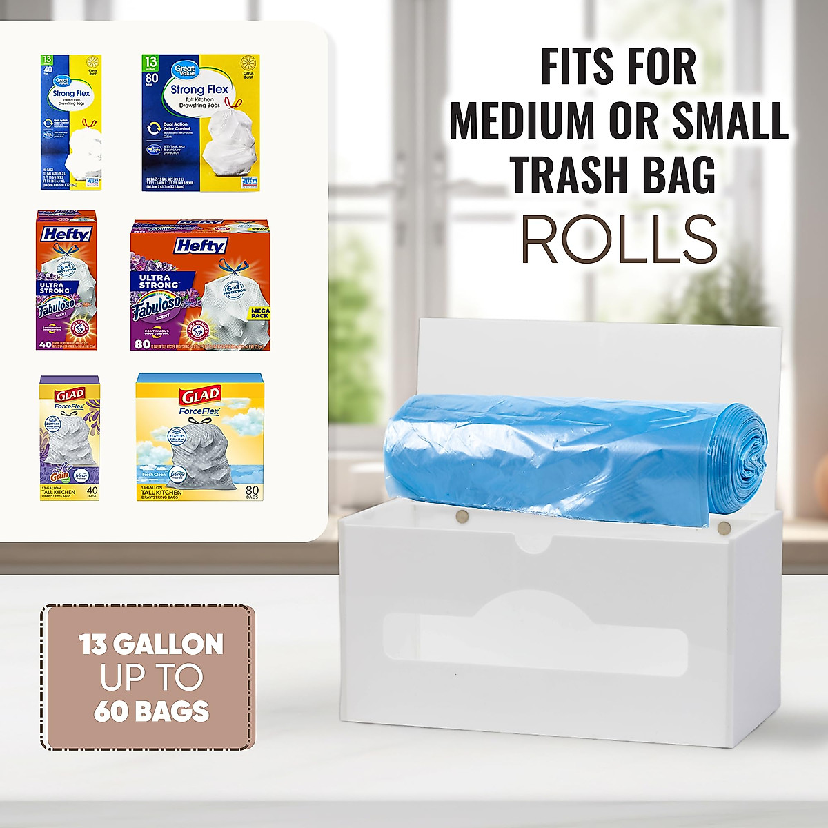 Essential BEMO - Trash Bag Holder Cabinet Door - Trash Bag Organizer Under Sink - Kitchen Trash Bag Dispenser Under Sink - Garbage Bag Dispenser Under Sink - Acrylic Trash Bag Dispenser Roll Holder