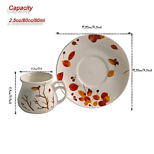 GuangYang 12 Pieces Fine Porcelain Espresso Cups and Saucers-,set of 6,2.5 oz,One Shot Espresso Cup for 6 Person,Antumn Leaves Parttern