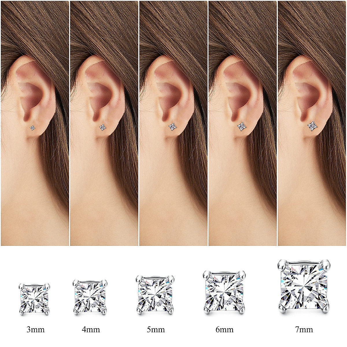 LOYALLOOK 12 Pairs 20G Stainless Steel Ear Stud Piercing Cubic Zirconia Barbell Stud Earring Set Screw Flat Back Earrings for Women (10Pairs Style4)