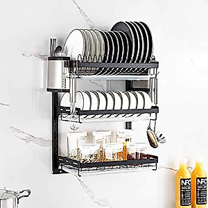 FEHUN Sinks,3-Layer Kitchen Shelf 415 * 26 * 545Cm,Wall-Mounted Stainless Steel Drain Rack Dish Rack with Holder,Chopsticks Cage