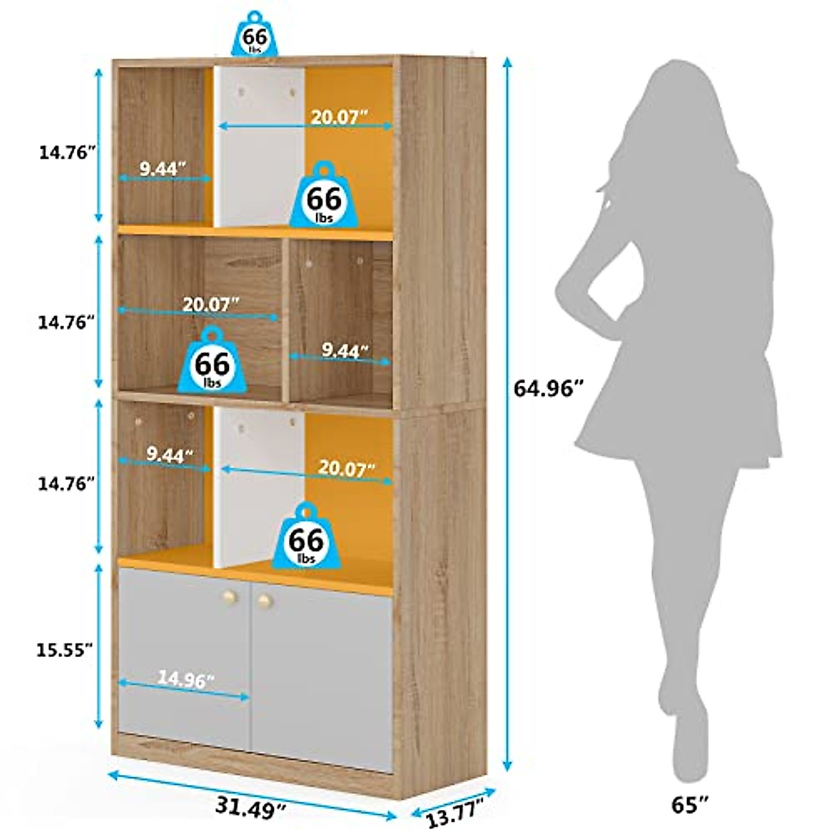 Tribesigns 65" Tall Bookcase, 5-Tier Freestanding Cube Bookshelf with Door & Storage Shelves, Modern Display Storage Organizer with 6-Open shelf and Floor Cabinet for Living Room, Bedroom, Home Office