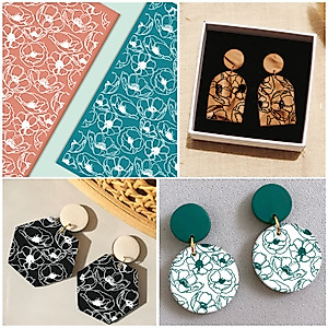 BABORUI Silk Screen Stencils for Polymer Clay, 3Pcs Reusable Silk Screen Stencils with 2Pcs Clay Scraper for Polymer Clay Cutters Clay Earring Jewelry Making Kit