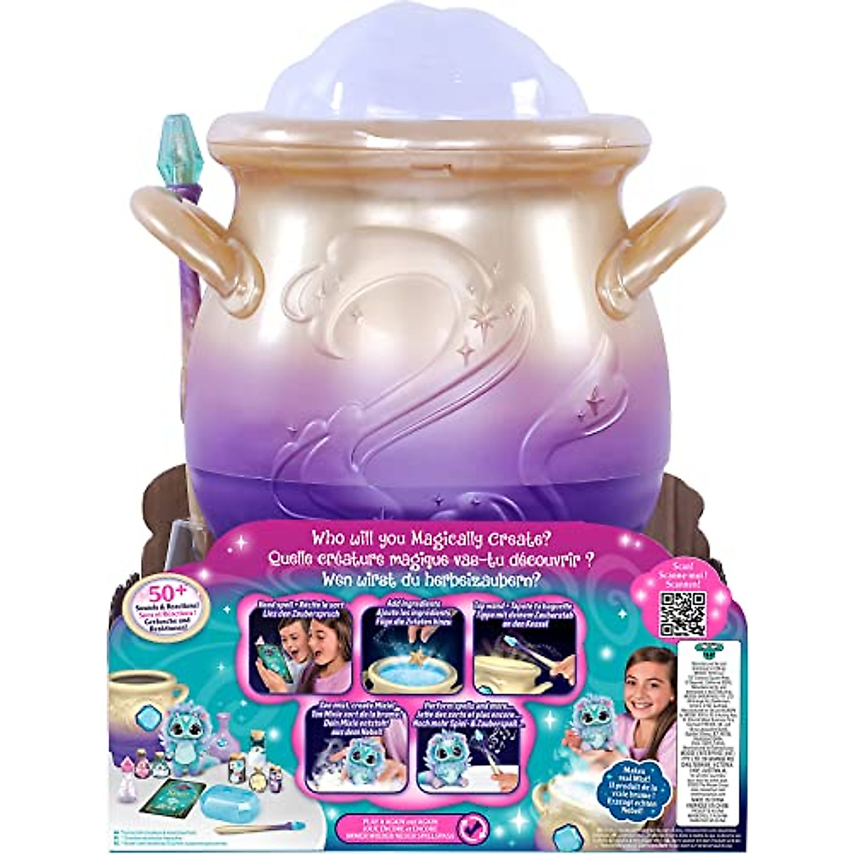 Magic Mixies Magical Misting Cauldron with Interactive 8 inch Blue Plush Toy and 50+ Sounds and Reactions, Multicolor