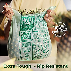 Holy Scrap! Compostable Trash Bags Small - Pack of 100 - Kitchen Compost Bags 2.6 Gallon Trash Bags - Compost Biodegradable Bags 1-3 Gallon Countertop Garbage Bin - Bathroom Bio Mini Trash Can Liners