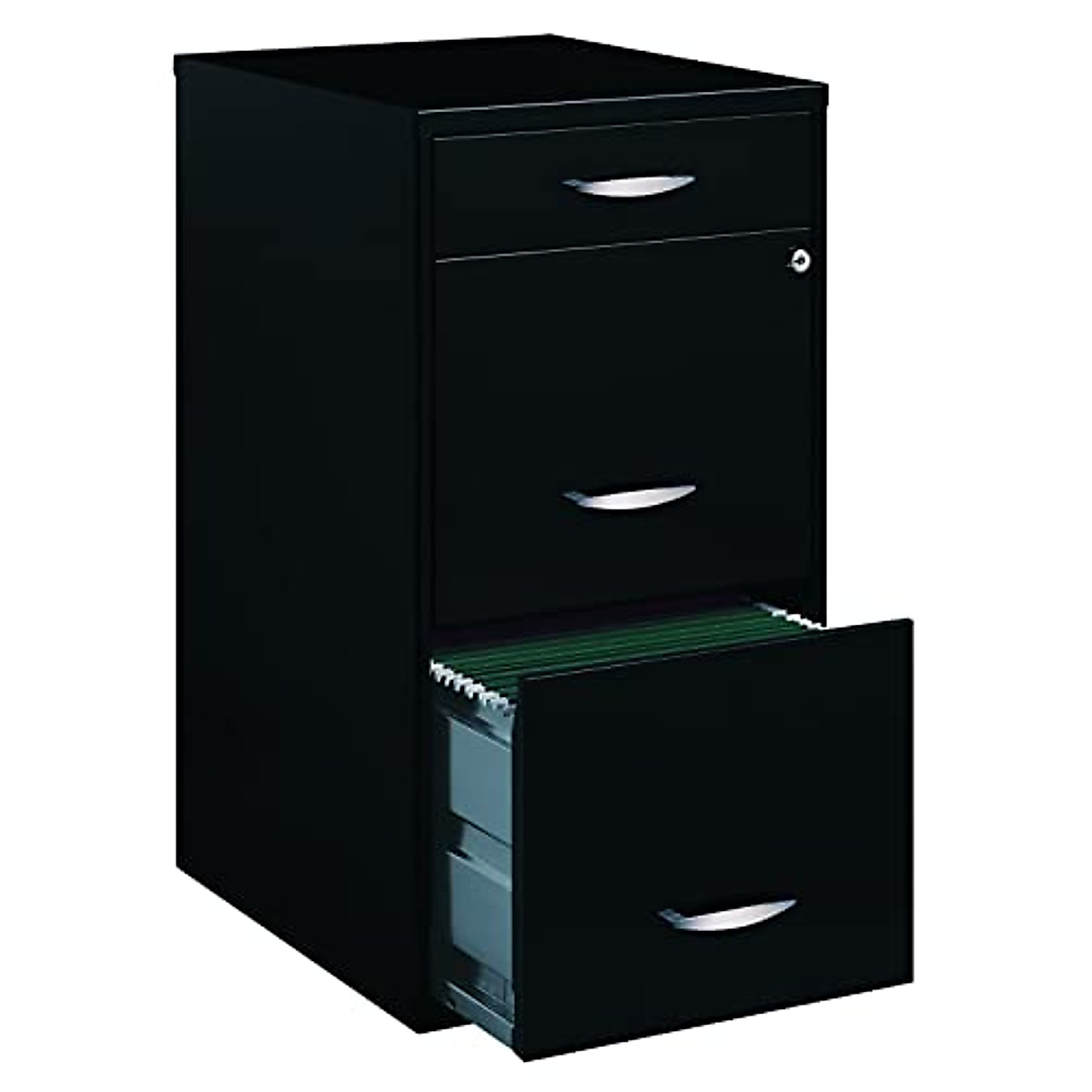 MIELEU 18" Deep 3 Drawer Metal Organizer File Cabinet with Oval Handles, Black