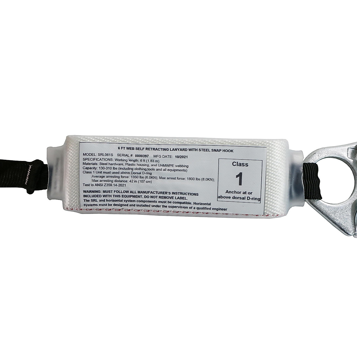 AFP Demon 6 Foot Single Web Leg Self Retracting Lifeline Safety Yoyo, Shock Pack Absorber, Steel Snap Hook & Steel Carabiner Fall Protection Arrest Limiter SRL | OSHA & ANSI Rated