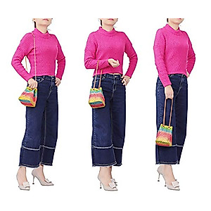 molshine Rainbow Rhinestone Evening Handbag, Weave Mesh Shoulder Bag,Classic Fashion Totes,Party pouch Purse for Women,Girls,Lady,Model