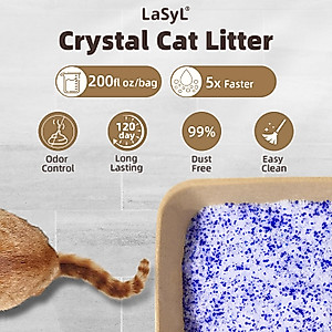 LaSyL Premium Crystal Cat Litter - 17.2 lb, Four Months Lasting - Superior Odor Control & Absorption, Non-Clumping, Low Tracking Silica Gel Safe for Pet, White & Blue (4 Bags of 4.3 lb)