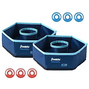 Franklin Sports Washer Set - (2) 12" x 12" Folding Targets - Portable Fun - Perfect for Beach, Tailgating, Parties - Replacement Bottle Cap Washers , (Blue,Red)