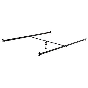 MALOUF Hook-on Metal Bed Rails with Center Bar and Adjustable Height Support Foot, Twin/Full, Black