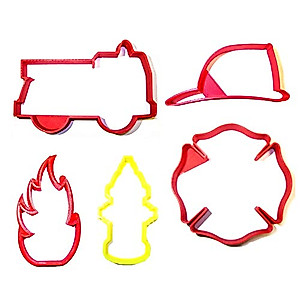 FIREFIGHTER FIREMAN OUTLINES FIRE TRUCK HELMET HYDRANT SET OF 5 COOKIE CUTTERS MADE IN USA PR1398