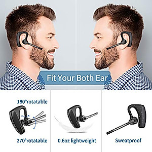 Bluetooth Headset CVC8.0 Noise Cancelling Dual Mic, Wireless Bluetooth Earpiece V5.0 Hands-Free Earphones, Compatible with iPhone and Android Cell Phones Driver/Trucker/Business