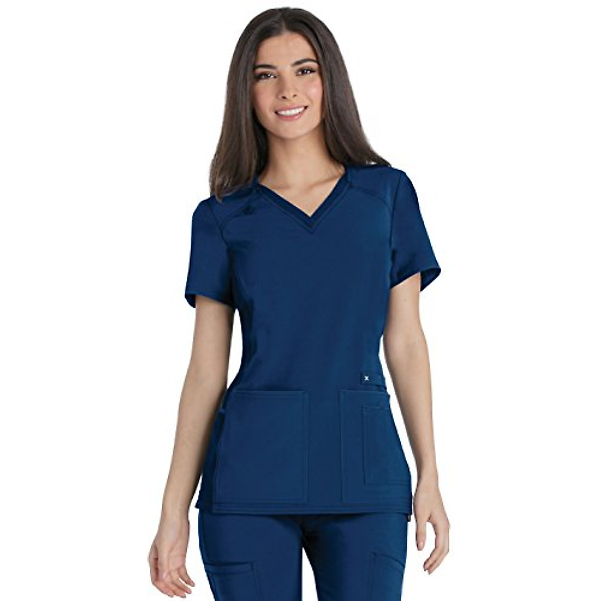 Iflex Scrubs for Women V-Neck Top with Stretchy Knit Side Panels CK605, M, Navy