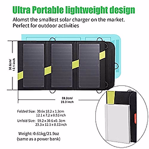 X-DRAGON Monocrystalline Portable Solar Panel 20W Dual USB Ports (5V2A,Overall 3A) Foldable Solar Charger for Portable Laptop Cellphone, Notebook, Tablet, Camping (5V 20W)