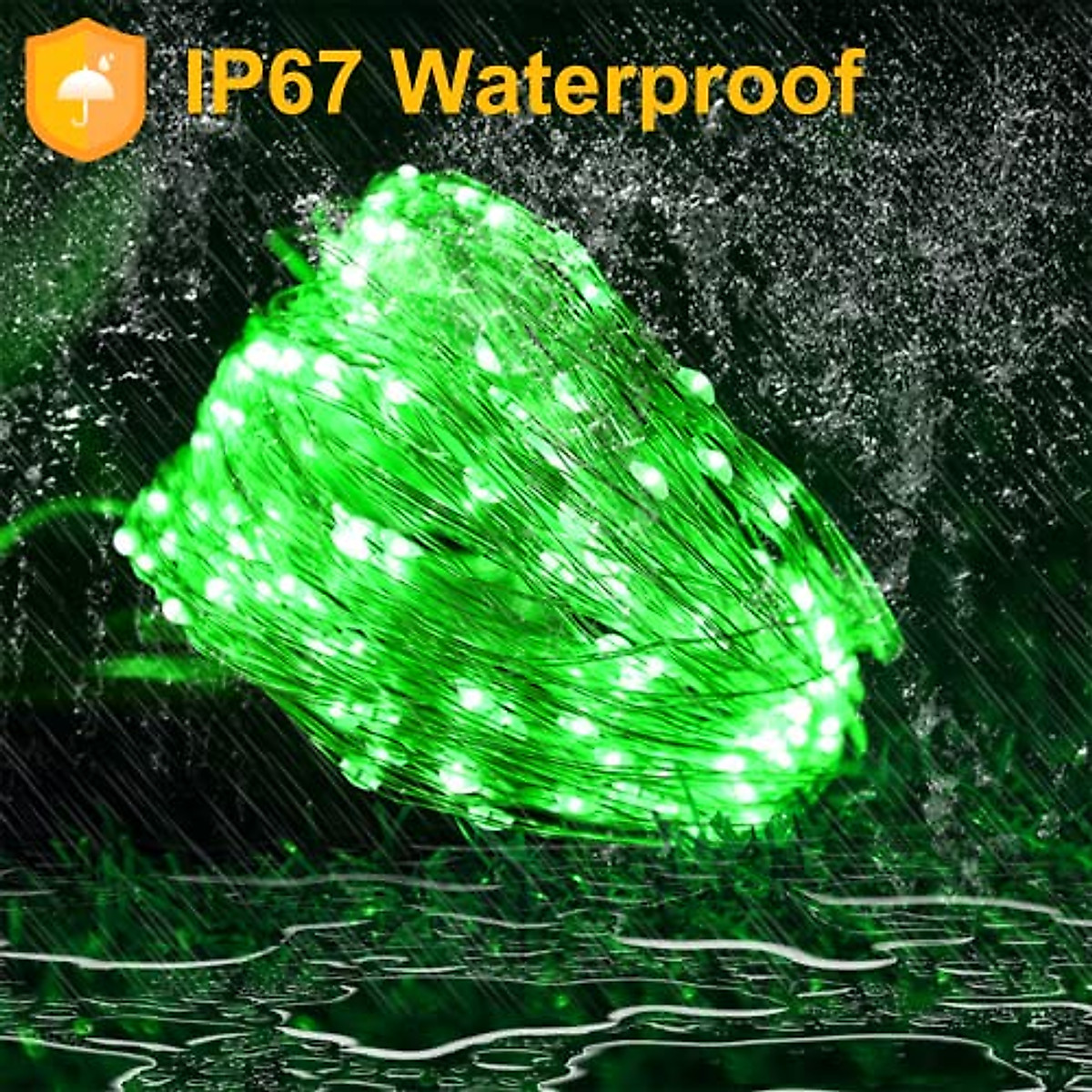 Yayfazy Green Christmas Solar String Lights Copper Wire 2Packs Each 100Led 33 Ft Outdoor Fairy Twinkle Lights with 8 Modes IP65 Waterproof for Patio Garden Tree Xmas Party Wedding Yard Decoration