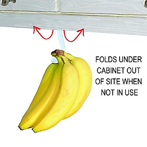 Banana Hook Hanger Under Cabinet Hook Ripens Bananas with Less Bruises, Hang Other Lightweight Kitchen Items, Folds Up Out of Sight When Not in Use, Self-Adhesive + Pre-drilled Screw Holes (White)
