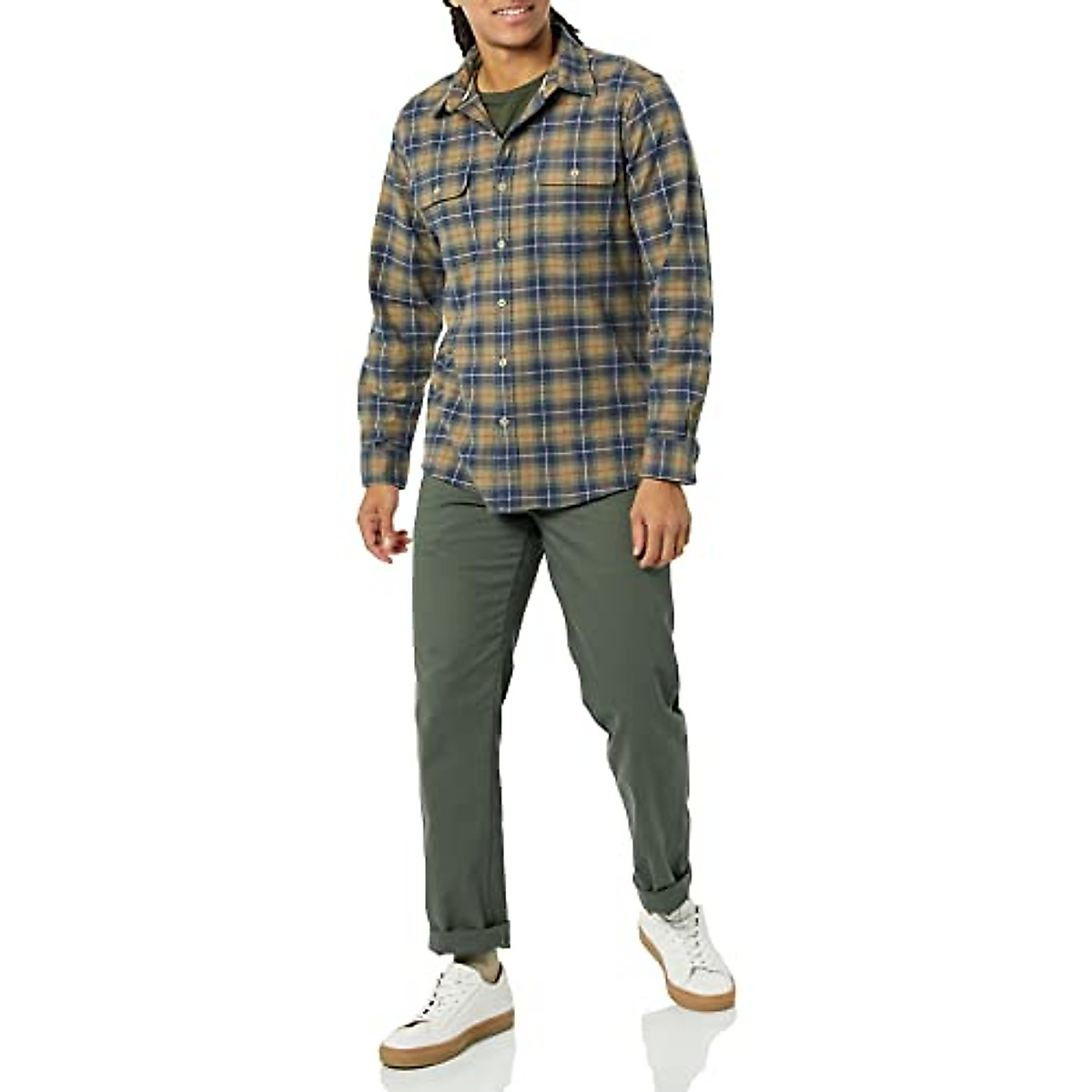 Goodthreads Men's Standard-Fit Long-Sleeve Stretch Flannel Shirt, Dark Blue/Multi Color/Plaid, XX-Large Tall