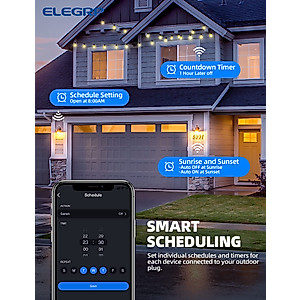 ELEGRP PQR10 Outdoor Smart Plug Waterproof IP66, WiFi Plug Compatible with Alexa & Google Assistant, Smart Outdoor Outlet for String Lights, No Hub Required, 400W Max, UL Certified, 1 Pack, Black